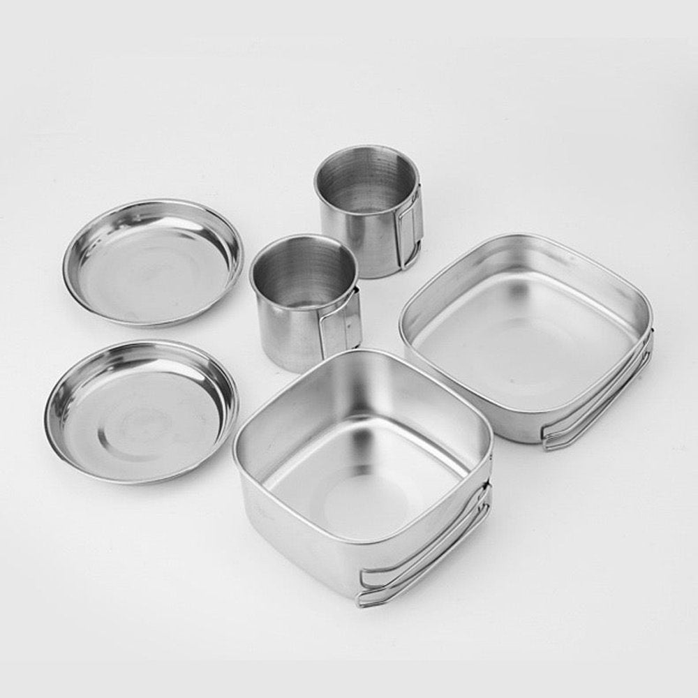 Six Pieces Stainless Steel Lunch Box Set Camping Pan Set CW-304 Portab ...
